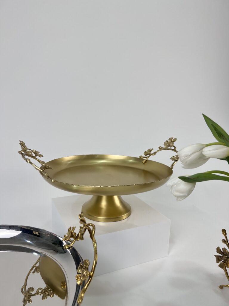 Jasmine Cake Stand/Platter with Base (Gold) - Artistic Homeware INC