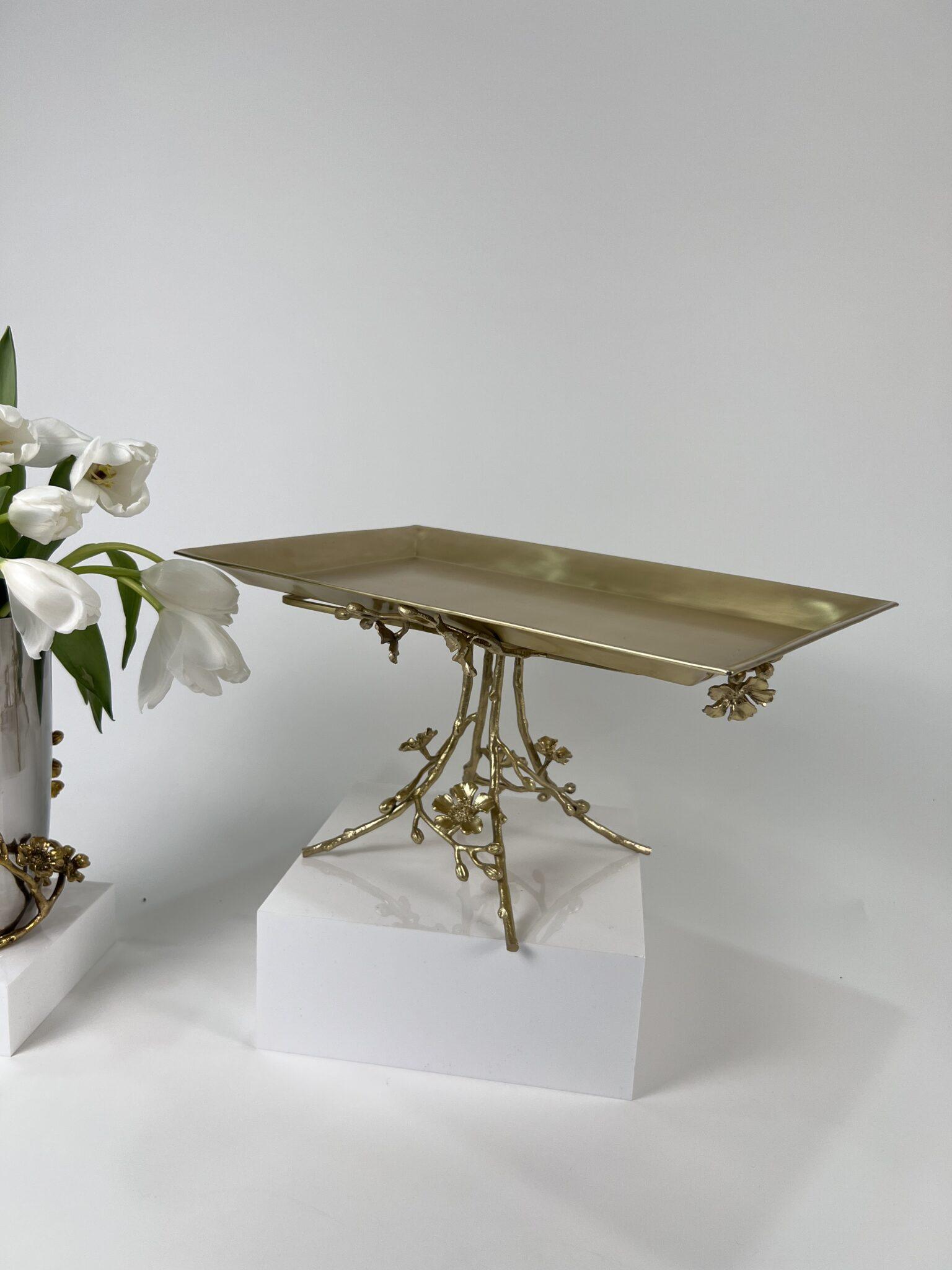Jasmine Rectangular Platter with Base (Gold) - Artistic Homeware INC